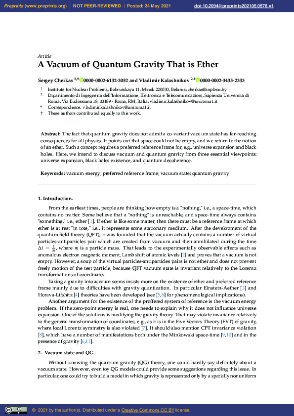 (PDF) A Vacuum of Quantum Gravity That is Ether | Vladimir Kalashnikov ...