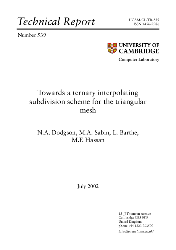 Pdf Towards A Ternary Interpolating Subdivision Scheme For The Triangular Mesh