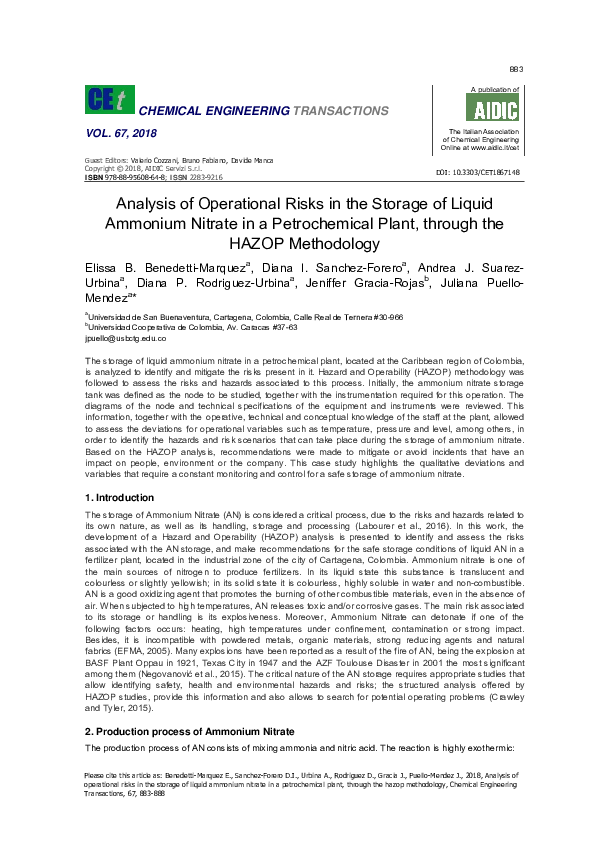 (PDF) Analysis of Operational Risks in the Storage of Liquid Ammonium ...