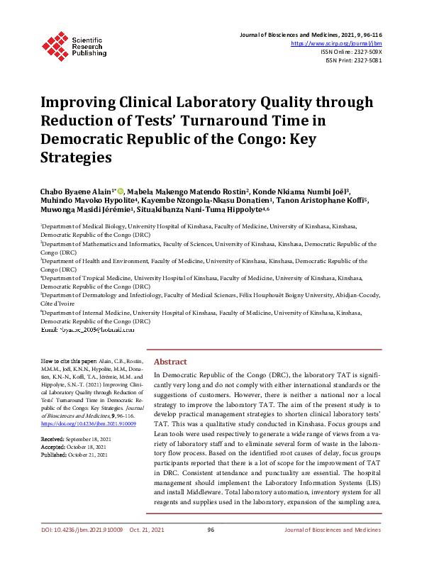 (PDF) Improving Clinical Laboratory Quality through Reduction of Tests ...