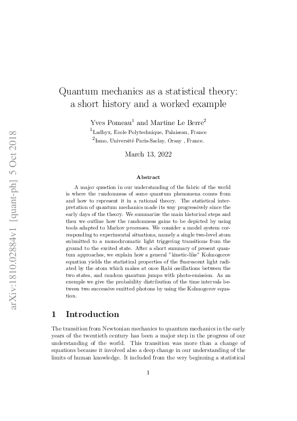 (PDF) Quantum mechanics as a statistical theory: a short history and a ...