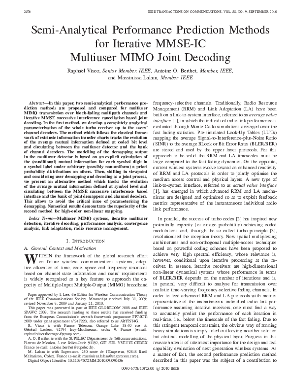 (PDF) Semi-Analytical Performance Prediction Methods for Iterative MMSE ...