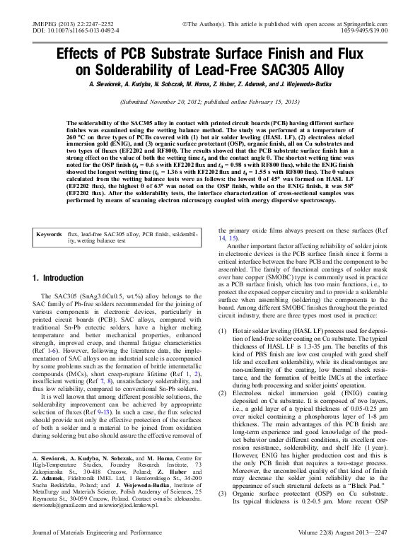 (PDF) Effects of PCB Substrate Surface Finish and Flux on Solderability ...