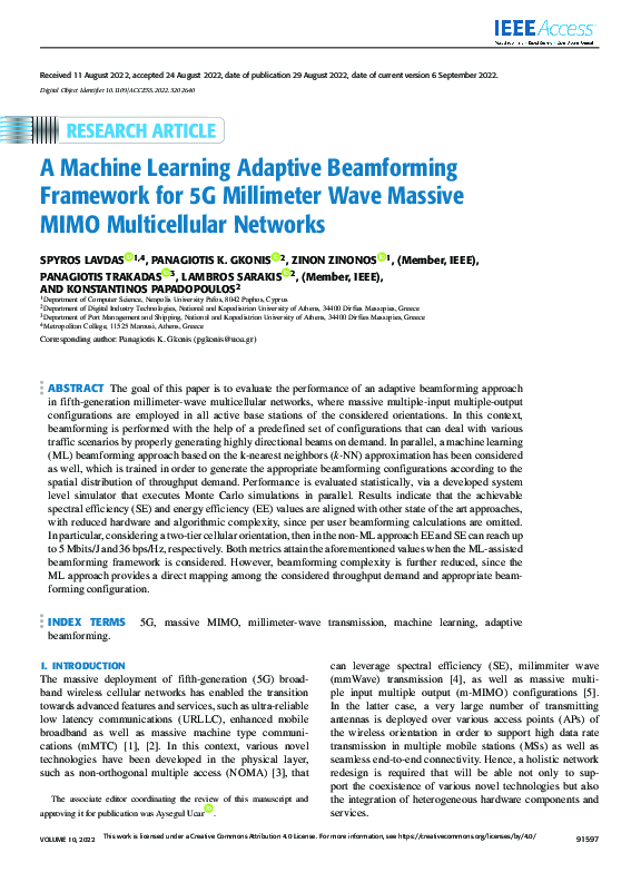 (PDF) A Machine Learning Adaptive Beamforming Framework for 5G Millimeter Wave Massive MIMO ...