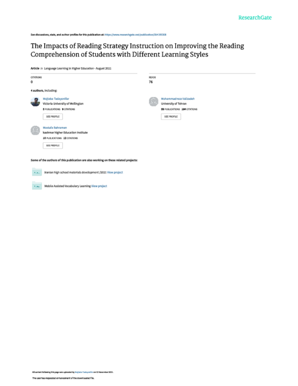 (PDF) The Impacts of Reading Strategy Instruction on Improving the ...