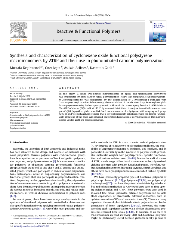 Pdf Synthesis And Characterization Of Cyclohexene Oxide Functional Polystyrene Macromonomers