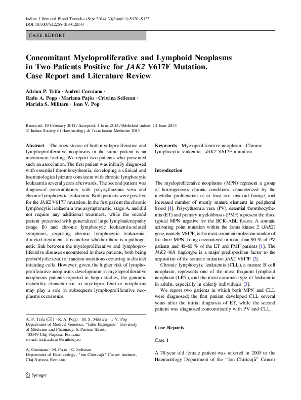 (PDF) Concomitant Myeloproliferative and Lymphoid Neoplasms in Two ...