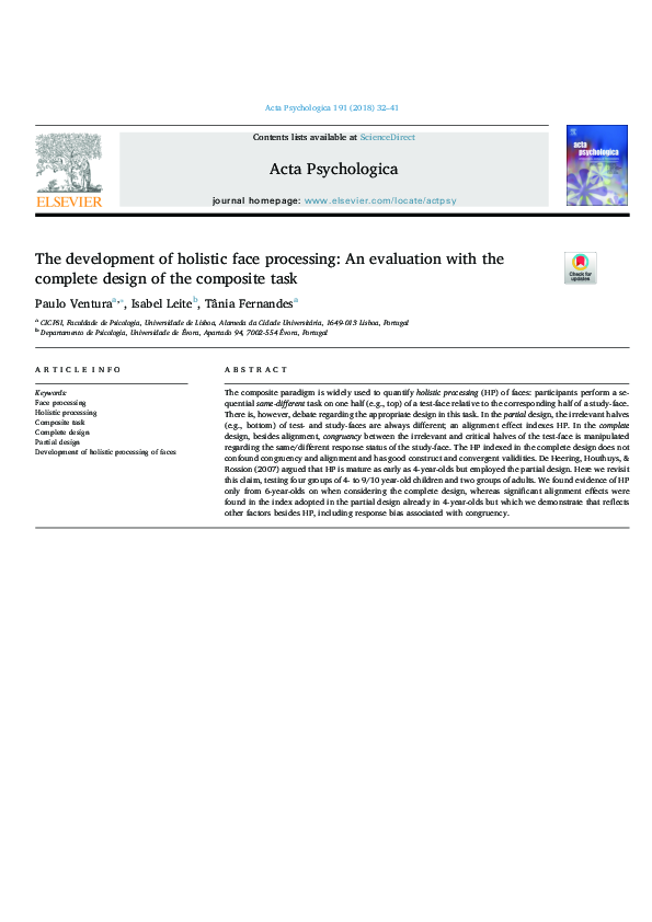 (PDF) The development of holistic face processing: An evaluation with ...