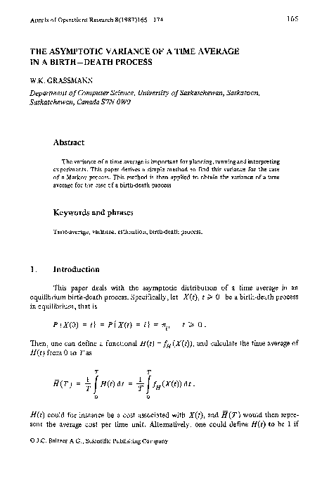 (PDF) The asymptotic variance of a time average in a birth-death process