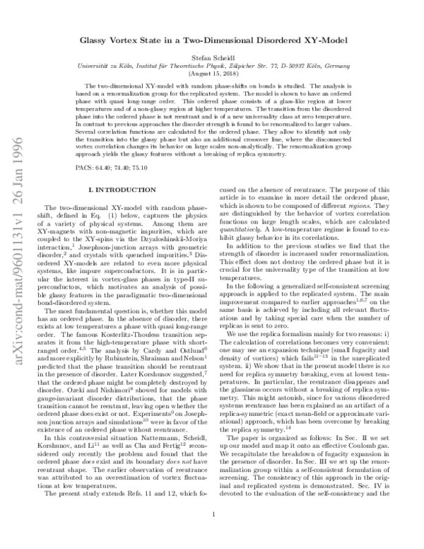 (PDF) Glassy vortex state in a two-dimensional disordered XY model