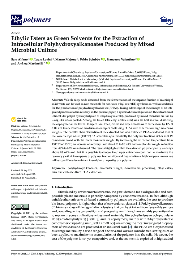 (PDF) Ethylic Esters as Green Solvents for the Extraction of ...
