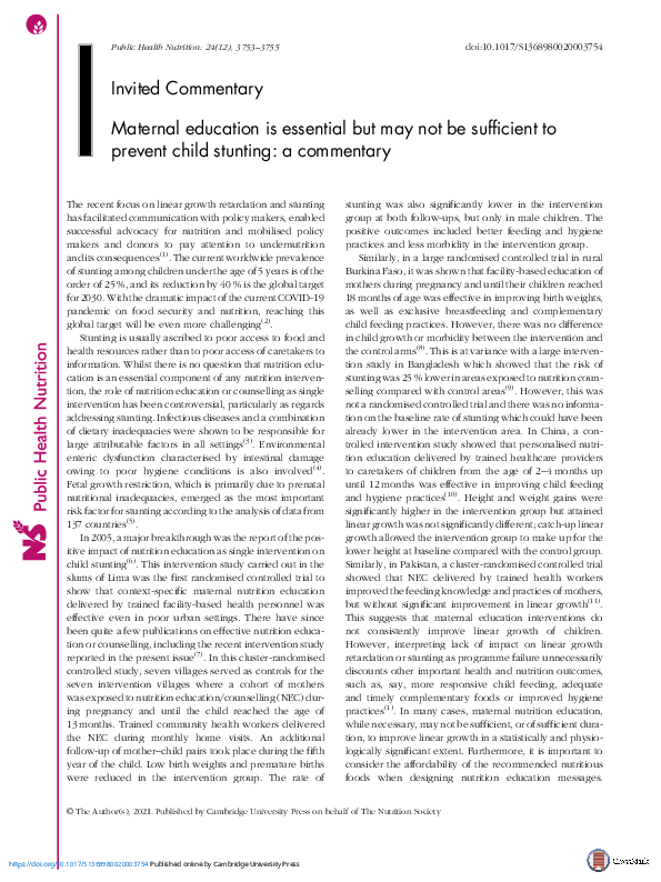 (PDF) Maternal education is essential but may not be sufficient to ...