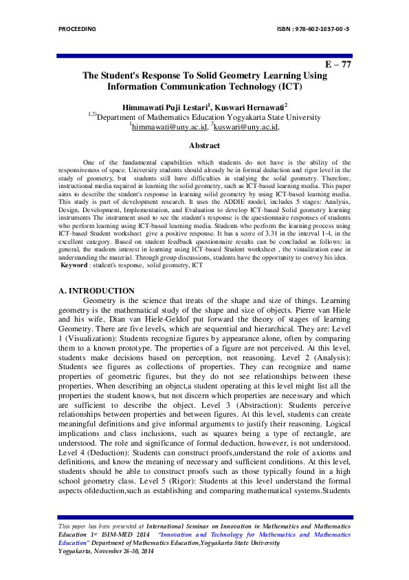 (PDF) The Student's Response To Solid Geometry Learning Using ...