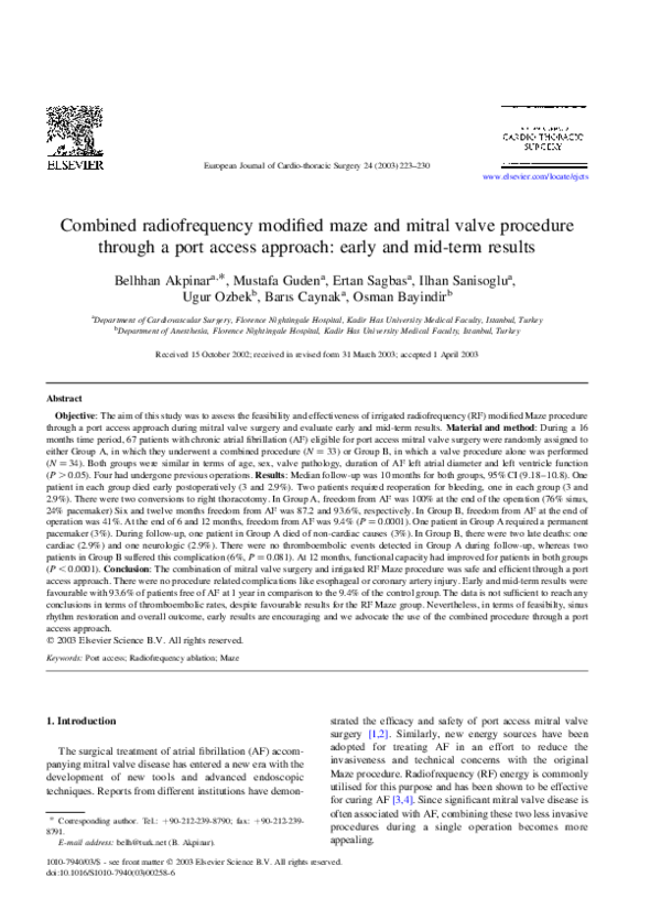 (PDF) Combined radiofrequency modified maze and mitral valve procedure through a port access ...