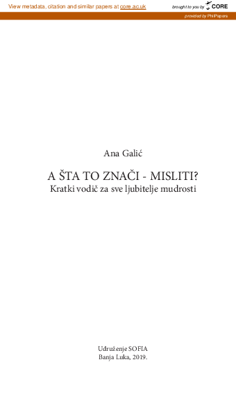 (PDF) A ŠTA TO ZNAČI MISLITI/Kratki vodič za sve ljubitelje mudrosti