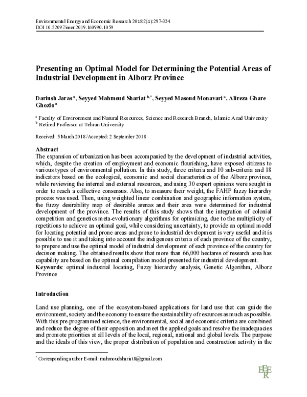 (PDF) Presenting an Optimal Model for Determining the Potential Areas of Industrial Development ...