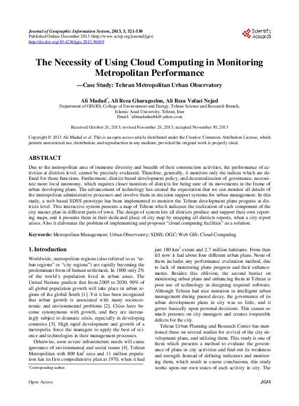 (PDF) The Necessity of Using Cloud Computing in Monitoring Metropolitan Performance -Case Study ...