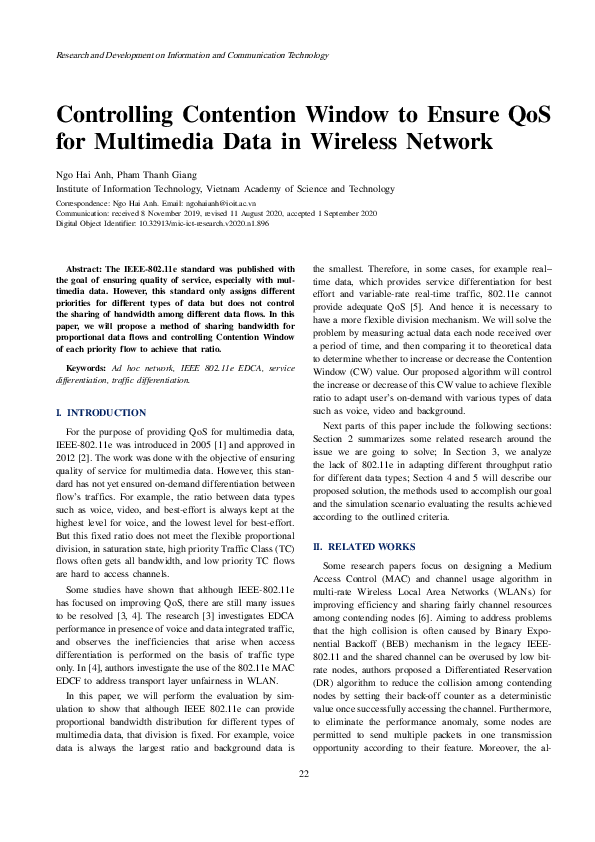 Pdf Controlling Contention Window To Ensure Qos For Multimedia Data In Wireless Network