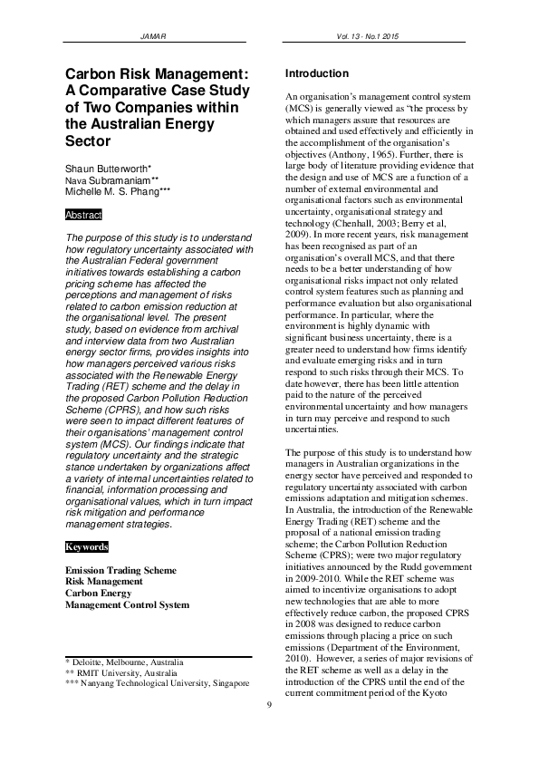 (PDF) Carbon Risk Management: A Comparative Case Study of Two Companies within the Australian ...