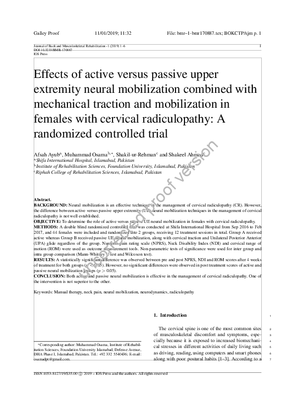 (PDF) Effects of active versus passive upper extremity neural ...