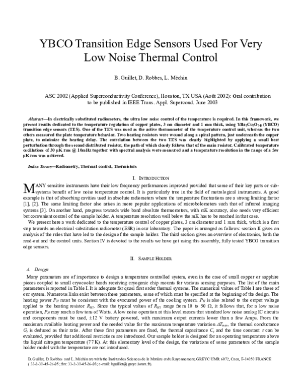 (PDF) YBCO transition edge sensors used for very low noise thermal control