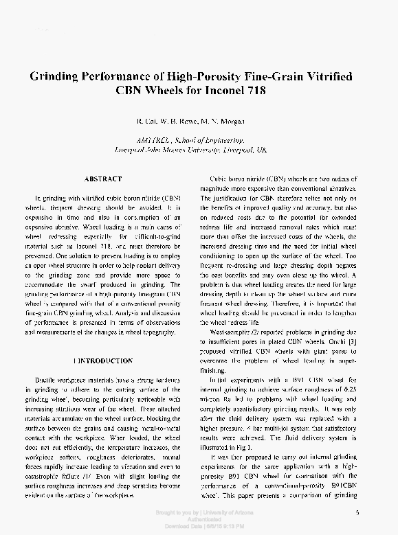 (PDF) Grinding Performance of High-Porosity Fine-Grain Vitrified CBN ...