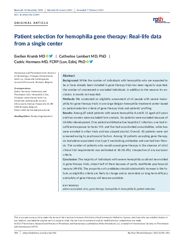 (PDF) Patient selection for hemophilia gene therapy: Real‐life data ...