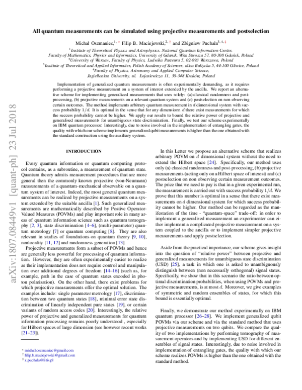 (PDF) All quantum measurements can be simulated using projective measurements and postselection