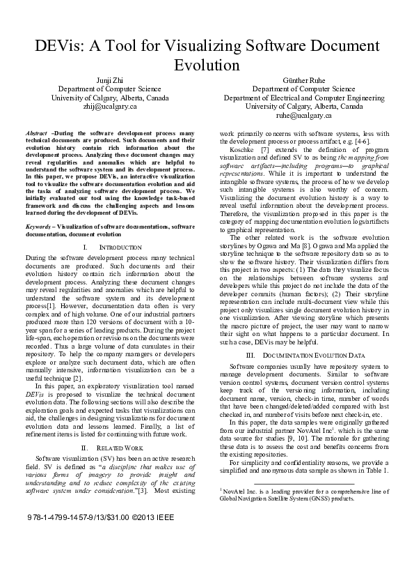 (PDF) DEVis: A tool for visualizing software document evolution | Guenther Ruhe - Academia.edu