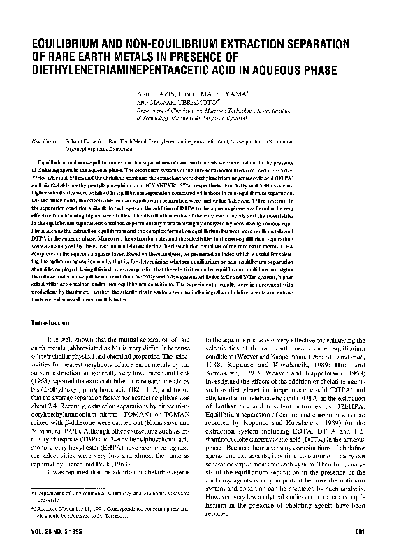 (PDF) Equilibrium and Non-Equilibrium Extraction Separation of Rare ...