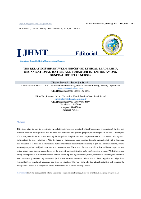 (PDF) Ethical Leadership's Impact on Nurse Retention