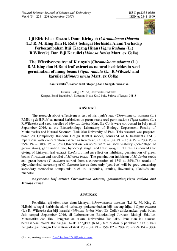 (PDF) Uji Efektivitas Ekstrak Daun Kirinyuh (Chromolaena Odorata (L.) R ...