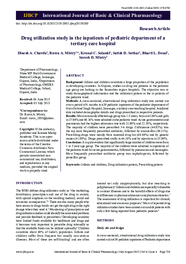 (PDF) Drug utilization study in the inpatients of pediatric department ...