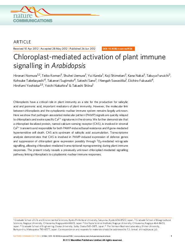 (PDF) Chloroplast-mediated activation of plant immune signalling in ...