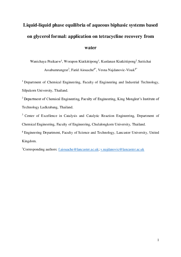 (PDF) Liquid–Liquid Phase Equilibria of Aqueous Biphasic Systems Based on Glycerol Formal ...