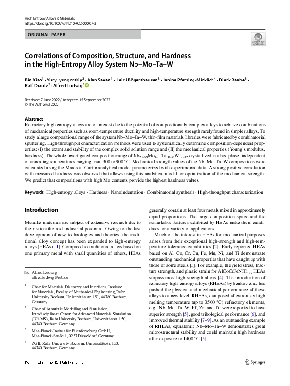 (PDF) Correlations of Composition, Structure, and Hardness in the High-Entropy Alloy System Nb ...