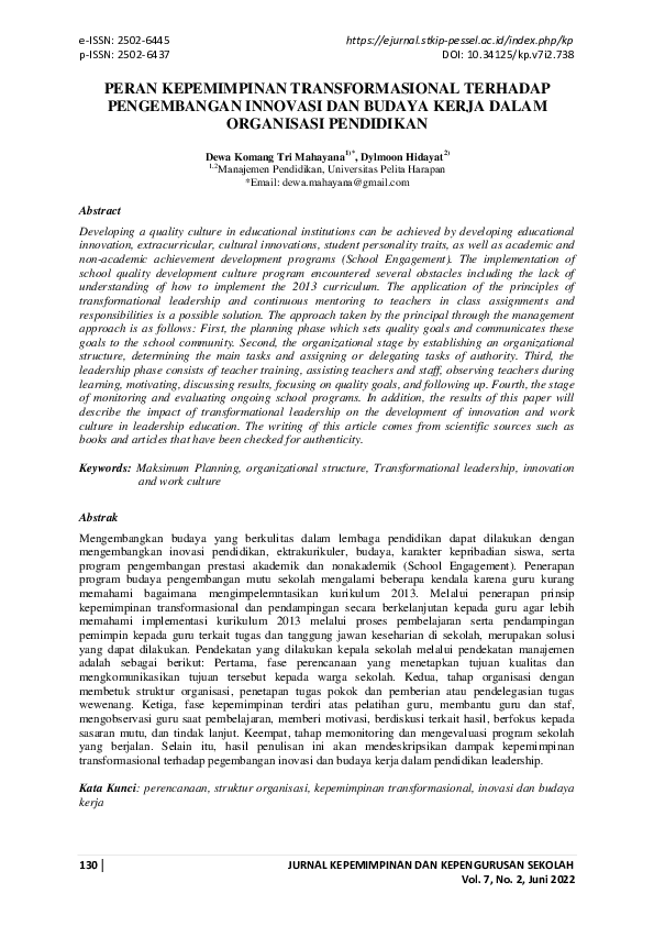 (PDF) Peran Kepemimpinan Transformasional Terhadap Pengembangan ...