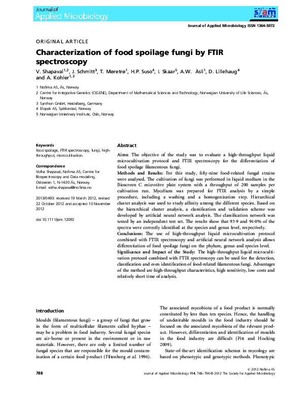 (PDF) Characterization of food spoilage fungi by FTIR spectroscopy