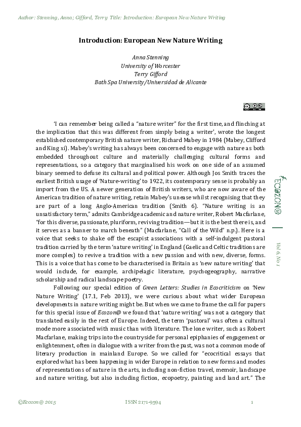 (PDF) Introduction: European New Nature Writing // Introducción: Nueva ...