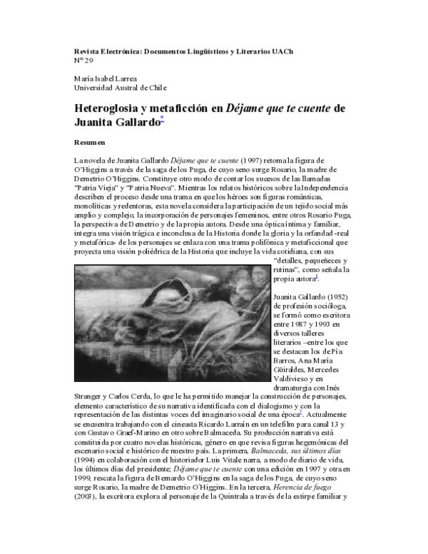(PDF) Heteroglosia y metaficción en Déjame que te cuente de Juanita Gallardo
