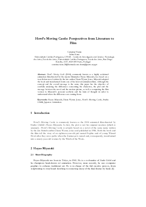 (PDF) Howl’s moving castle: perspectives from literature to film