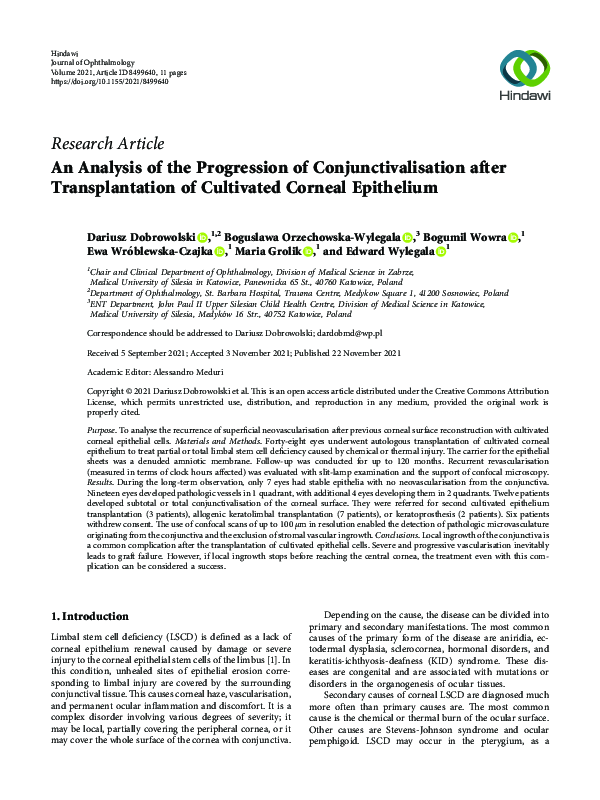 (PDF) An Analysis of the Progression of Conjunctivalisation after ...