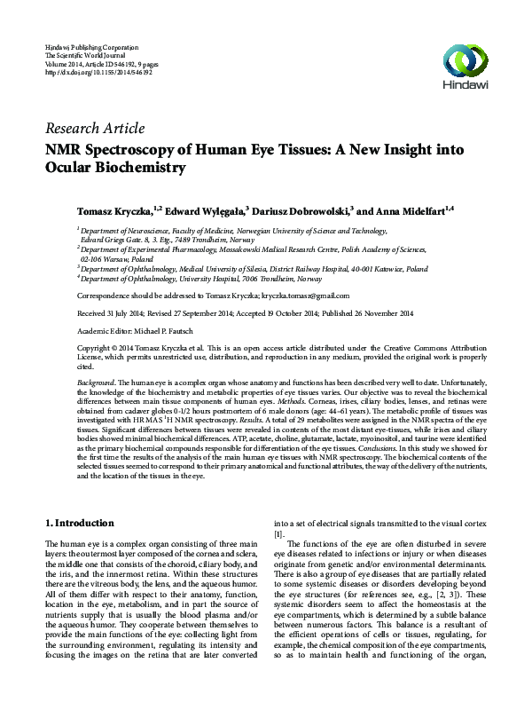 (PDF) NMR spectroscopy of human eye tissues: a new insight into ocular ...