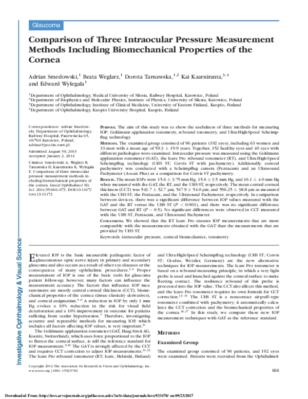(PDF) Comparison of Three Intraocular Pressure Measurement Methods ...