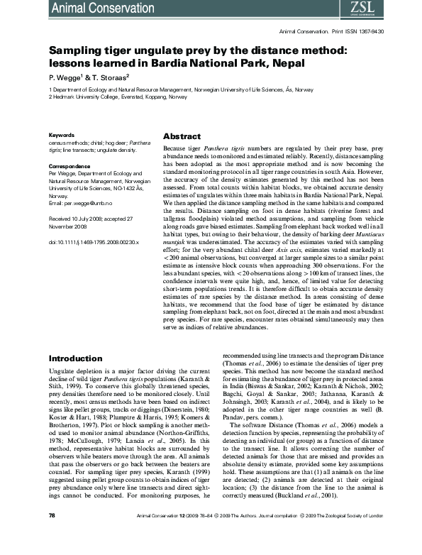 (PDF) Sampling tiger ungulate prey by the distance method: lessons ...