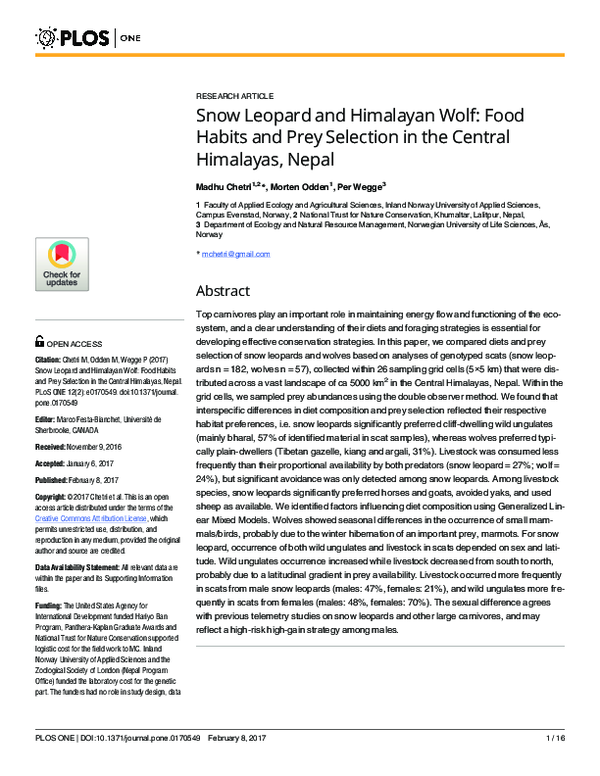 (PDF) Snow Leopard and Himalayan Wolf: Food Habits and Prey Selection ...