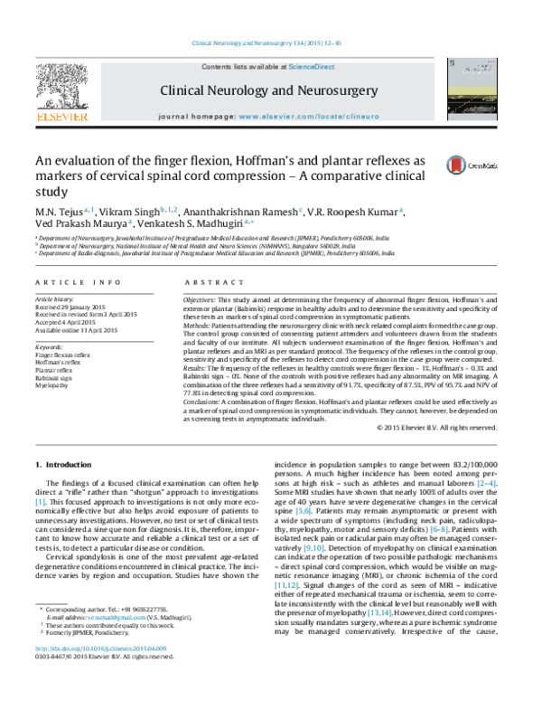 (PDF) An evaluation of the finger flexion, Hoffman's and plantar ...