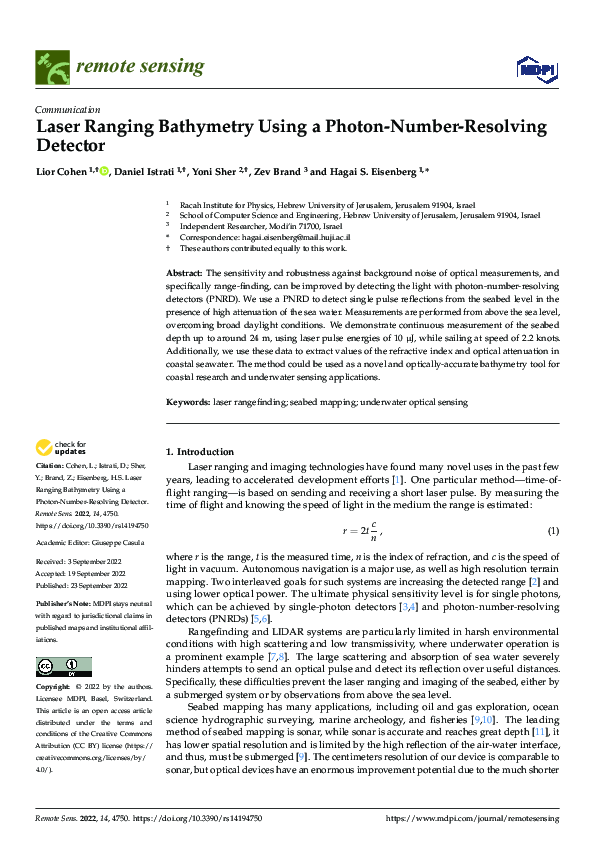 (PDF) Laser Ranging Bathymetry Using a Photon-Number-Resolving Detector
