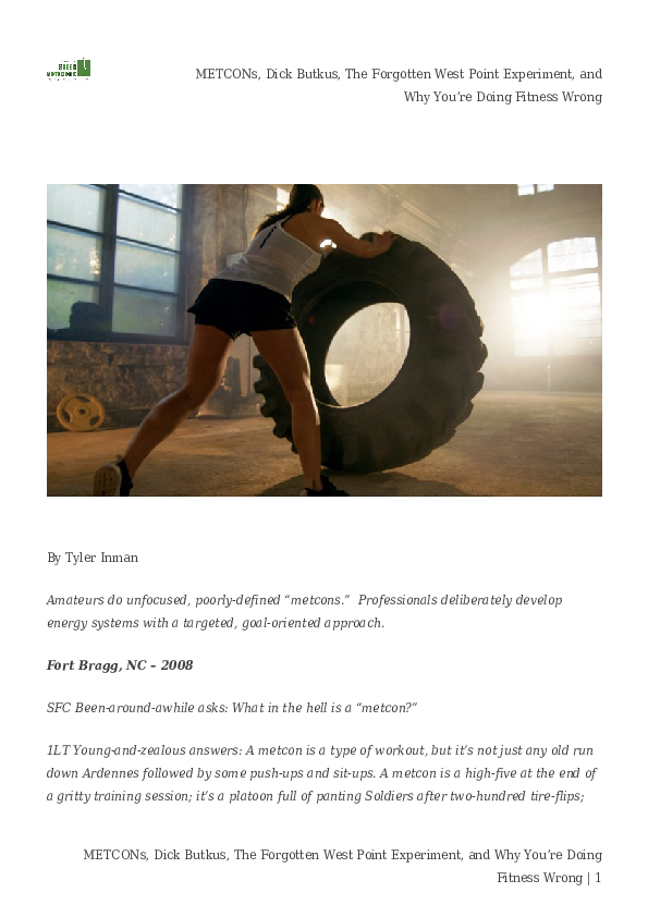 (PDF) METCONs, Dick Butkus, The Forgotten West Point Experiment, and ...