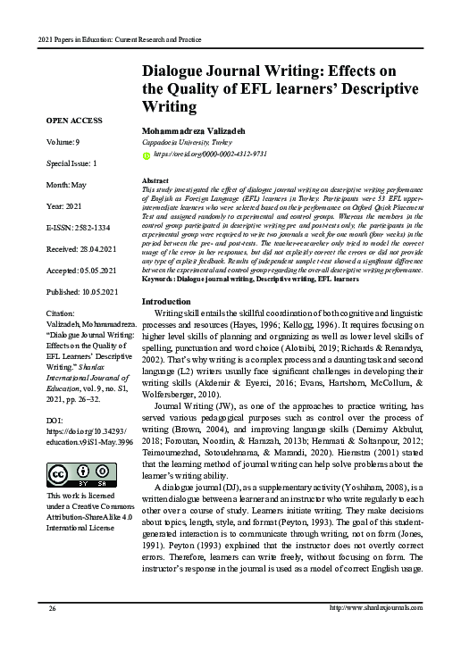 (PDF) Dialogue Journal Writing: Effects on the Quality of EFL learners ...